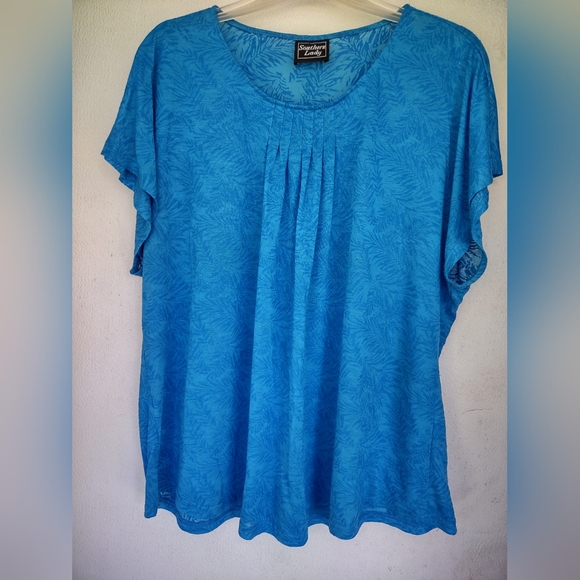 Southern Lady | Tops | Southern Lady Cap Sleeve Top Xxl Blue | Poshmark